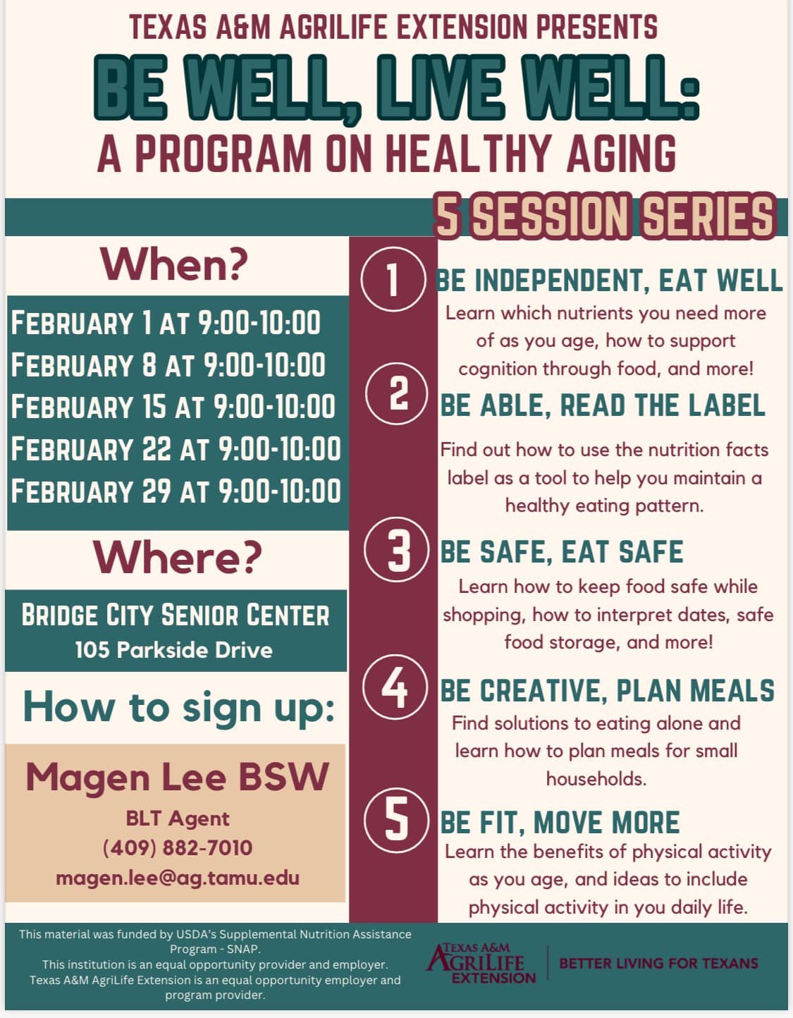 Texas A&M Agrilife Extension to Host Healthy Aging Program – Orange ...