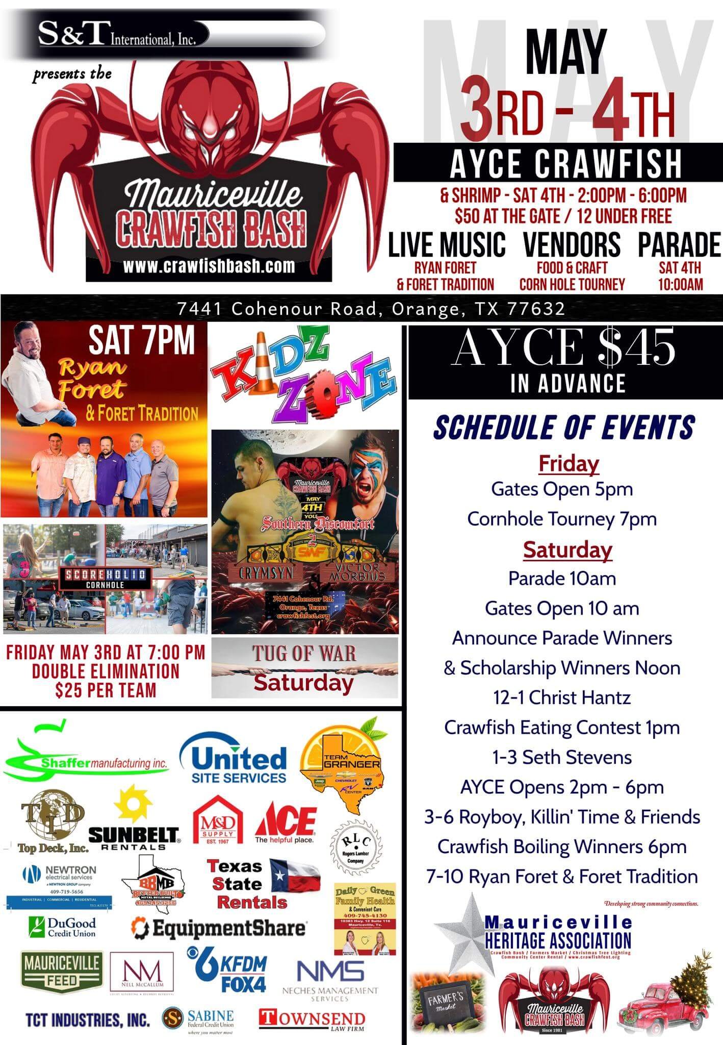 Mauriceville Heritage Association Hosts 2024 Crawfish Bash May 3-4 ...